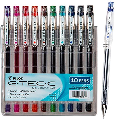 PILOT G-Tec-C Gel Ink Rolling Ball Pens, Ultra Fine Point (0.4mm), Assorted Color Inks, 10-Pack Pouch (35484)