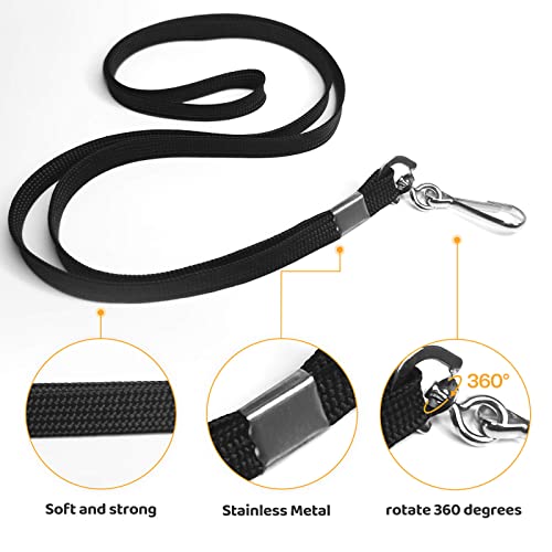 5 Pack Premium Black Flat Lanyards for ID Badge Card Holder Keychains, Comfortable Neck Straps with Metal Swivel Hook