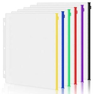 antner 6 pack zippered binder pockets letter size 3 holes binder pouches, multicolor zippers folders loose leaf document filing bags for 3 ring binders