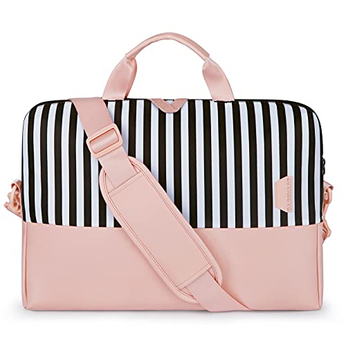 BAGSMART Laptop Bag for Women, 15.6 Inch Laptop Case Slim Computer Bag Briefcase, Work Bag For Travel, Pink Stripes