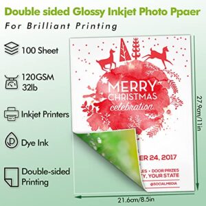 Koala Double Side Glossy Photo Paper 8.5x11 Inches 120gsm 100 Sheets Compatible with Inkjet Printer