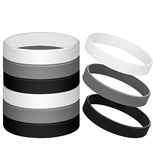 JOVITEC 12 Pieces Rubber Bracelets, Solid Color Silicone Wristbands, Multi-Pack Blank Wristbands Bracelets for Events Rubber Bands Party (Black, White, Gray)