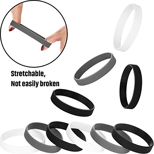 JOVITEC 12 Pieces Rubber Bracelets, Solid Color Silicone Wristbands, Multi-Pack Blank Wristbands Bracelets for Events Rubber Bands Party (Black, White, Gray)