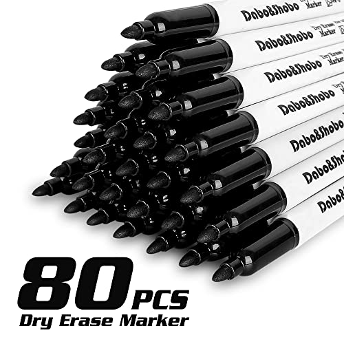 Dabo&Shobo Low Odor Dry Erase Markers, Fine Tip, Bulk Pack of 80, Black Whiteboard Markers, Suitable for School, Office, or Home