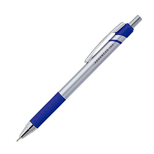 Office Depot Advanced Ink Retractable Ballpoint Pens, Needle Point, 0.7 mm, Silver Barrel, Blue Ink, Pack Of 12