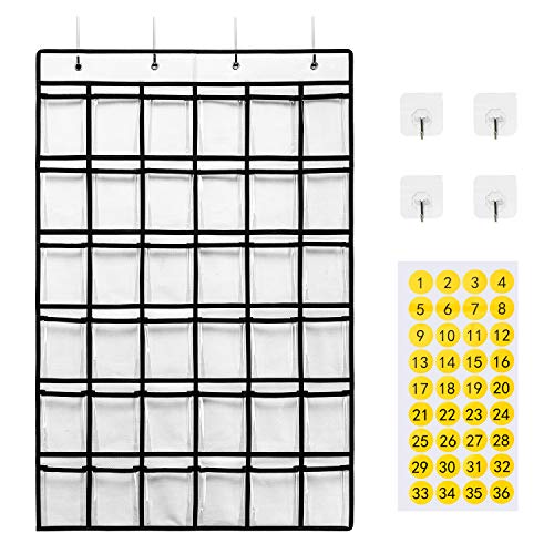 SAVERHO 36 Pockets Classroom Pocket Chart for Cell Phones, Pocket Chart for Calculator Holder with 36 Number Sticker (White)