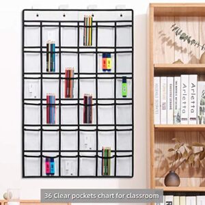 SAVERHO 36 Pockets Classroom Pocket Chart for Cell Phones, Pocket Chart for Calculator Holder with 36 Number Sticker (White)