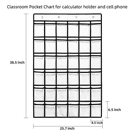 SAVERHO 36 Pockets Classroom Pocket Chart for Cell Phones, Pocket Chart for Calculator Holder with 36 Number Sticker (White)