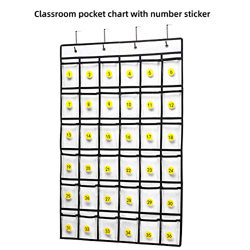 SAVERHO 36 Pockets Classroom Pocket Chart for Cell Phones, Pocket Chart for Calculator Holder with 36 Number Sticker (White)