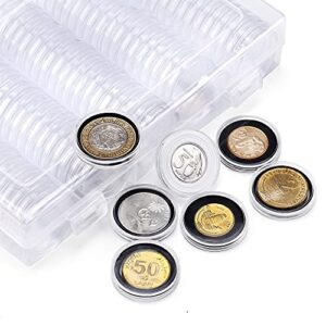 SPLF 100 Pieces 30mm Coin Capsules and 5 Sizes (17/20/25/27/30mm) Protect Gasket Coin Holder Case with Plastic Storage Organizer Box for Coin Collection Supplies