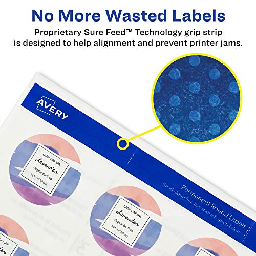 Avery Printable Round Labels with Sure Feed, 2" Diameter, Glossy Clear, 120 Customizable Labels (22825)