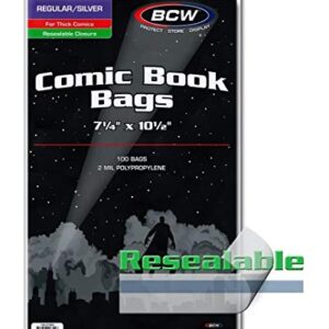 100 BCW RESEALABLE Silver Thick Comic Bags & Backer Boards