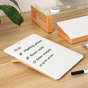 Desktop Glass Whiteboard with Reversable Wood Stand, Tabletop Small Portable Dry Erase White Board Easel, Reusable Desk Notepad 9.5"x6.7" for Office, Home, School, Marker&Eraser Included, Yeoux