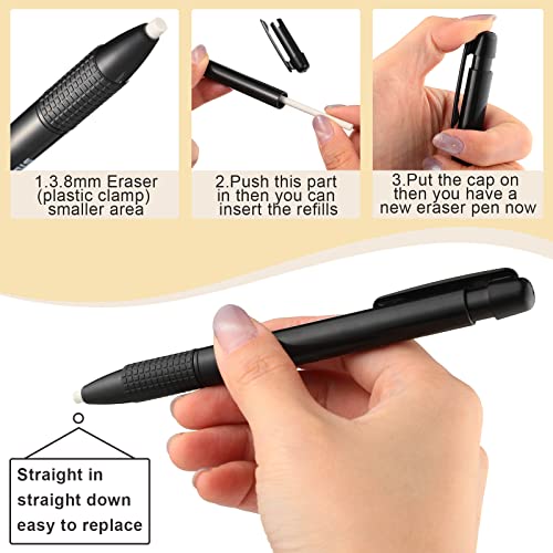 2 Packs Eraser and Refill, Round 3.8 mm Pen Style Eraser with Refill Mechanical Retractable Eraser Art Eraser for Artists Drawing Painting, Students Teacher Adult Children Office School Home