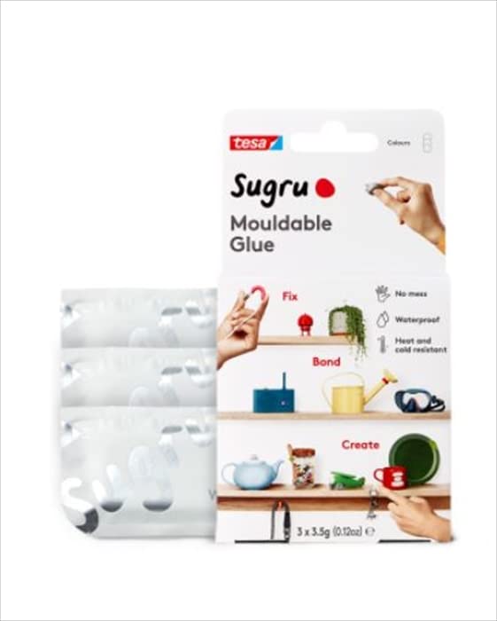 Sugru by Tesa - Moldable Multi-Purpose, Silicone White Adhesive Glue - For Creative Fixing, Repairing, Pasting & Personalizing - Outdoor & Indoor Home DIY Projects - 3 Pack - White (3.5g/ea)