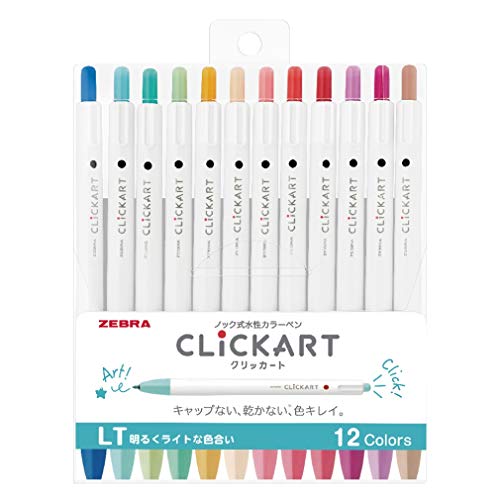 ZEBRA Clickart Water-Based Pen Bright Light 12 Colors Set, Wyss22-12Clt