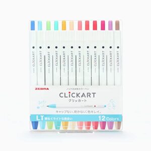 ZEBRA Clickart Water-Based Pen Bright Light 12 Colors Set, Wyss22-12Clt