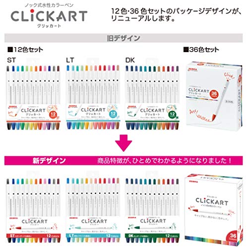 ZEBRA Clickart Water-Based Pen Bright Light 12 Colors Set, Wyss22-12Clt