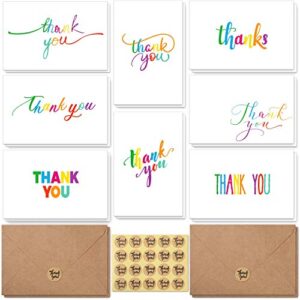 ohuhu 144 bulk thank you cards with envelopes, thank you notes box set with elegant 8 rainbow colorful designs greeting card for wedding, business, birthday, baby shower, blank inside, 4 x 6 inch