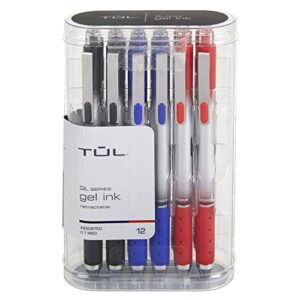 tul® gl series retractable gel pens, medium point, 0.7 mm, silver barrel, assorted business inks, pack of 12 pens