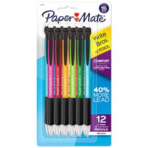 paper mate mechanical pencils, write bros. comfort #2 pencil with comfort grip, great for long writing tasks, 0.7mm, 12 count