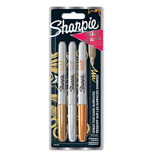 SHARPIE Permanent Markers | Fine Tip | Assorted Metallic Colours | 3 Count