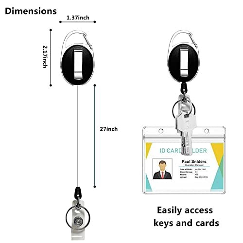 Simetufy 15 Pack Retractable Badge Holder with Carabiner Reel Clip, Retractable Keychain Lanyards ID Card Holder with Belt Clip Heavy Duty Key Name Tag Extender for Office Employee Work