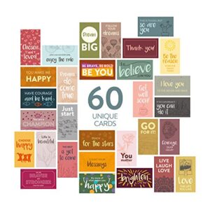 DiverseBee 60 Pack Assorted Motivational Cards - Inspirational and Kindness Mini Note Cards, Gratitude Encouragement Card Set with 60 Unique Motivational Quotes Business Card Size and Blank Back (Assorted)