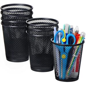 happyhapi mesh pen holder 8pcs, black pen holder for desk, pencil holder for desk, metal pencil cup, pen cup for desk, mesh pen pencil organizer for desk, ideal for office, school, home