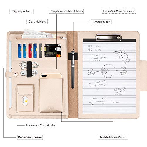 Toplive Padfolio Portfolio Case, Conference Folder Executive Business Padfolio with Document Sleeve,Letter/A4 Size Clipboard,Business Card Holders, Portfolio Padfolio for Women/Men,Black