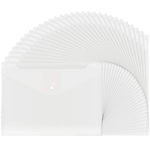 EOOUT 30pcs Plastic Envelopes, Clear Reusable Poly Envelope Waterproof File Folder with Snap Button, US Letter, A4 Size, for School Office Supplies