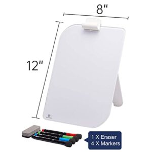 Small Desktop Glass Dry-Erase whiteboard - 12 X 8 Inches Tabletop Easel whiteboard with Stand, Desk Board Buddy for Artist, Teacher and Student