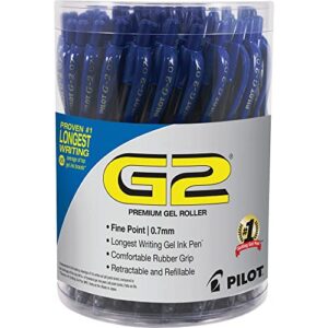 pilot® g2 premium retractable gel ink pens, fine/medium point, 0.7 mm, gray/silver barrel, blue ink, pack of 36 pens