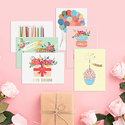 Sweetzer & Orange Gold Foil Bulk Birthday Cards Assortment – 48pc Bulk Happy Birthday Card with Envelopes Box Set – Assorted Blank Birthday Cards for Women, Men, and Kids in a Boxed Card Pack