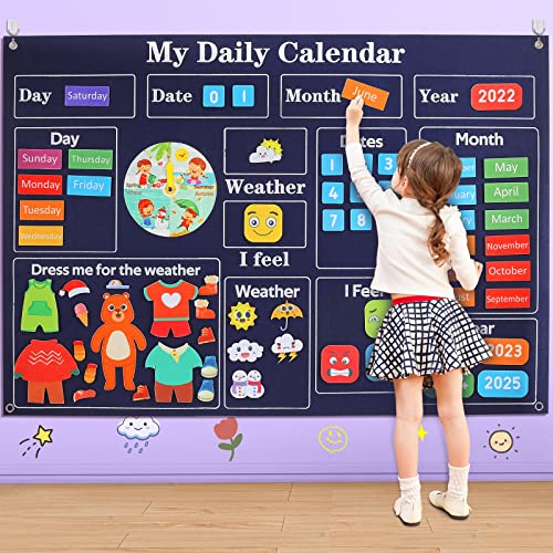 My First Daily Calendar-Preschool Classroom Must Haves, Circle Time Learning Center, Days of the Week Chart for Toddlers Learning, Classroom Calendar for Kids, 3.3Ft Felt Board for Toddlers