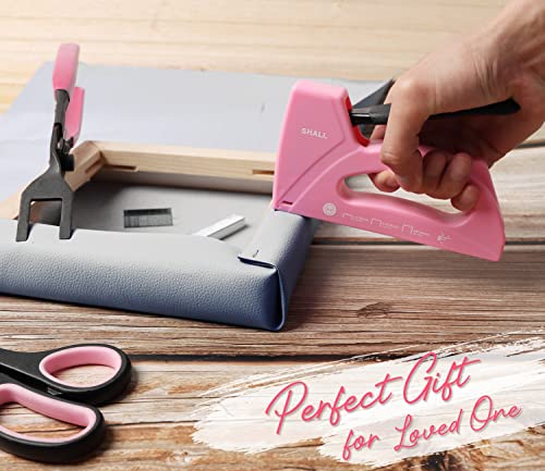 SHALL Light Duty Staple Gun for Wood - Pink Upholstery Staple Gun with 1600pcs JT21 Staples 1/4, 5/16, 3/8 inch and Staple Remover - Women Staple Gun for Crafts, Fabric Stapler Gun for DIY, Decoration