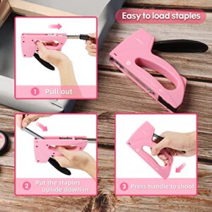 SHALL Light Duty Staple Gun for Wood - Pink Upholstery Staple Gun with 1600pcs JT21 Staples 1/4, 5/16, 3/8 inch and Staple Remover - Women Staple Gun for Crafts, Fabric Stapler Gun for DIY, Decoration