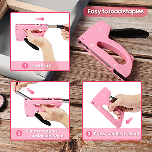 SHALL Light Duty Staple Gun for Wood - Pink Upholstery Staple Gun with 1600pcs JT21 Staples 1/4, 5/16, 3/8 inch and Staple Remover - Women Staple Gun for Crafts, Fabric Stapler Gun for DIY, Decoration