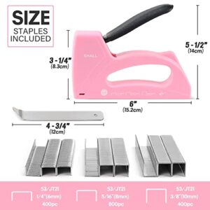 SHALL Light Duty Staple Gun for Wood - Pink Upholstery Staple Gun with 1600pcs JT21 Staples 1/4, 5/16, 3/8 inch and Staple Remover - Women Staple Gun for Crafts, Fabric Stapler Gun for DIY, Decoration