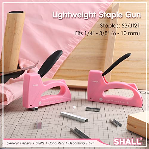 SHALL Light Duty Staple Gun for Wood - Pink Upholstery Staple Gun with 1600pcs JT21 Staples 1/4, 5/16, 3/8 inch and Staple Remover - Women Staple Gun for Crafts, Fabric Stapler Gun for DIY, Decoration