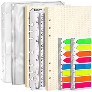 leobro refillable a5 notebook set, 2 pack a5 dotted filler paper, 320 pcs index tabs, with binder pocket, 3-pocket loose-leaf bags, ruler marker, paper refill for 6-ring a5 binders planner notebook