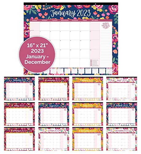 bloom daily planners 2023 Calendar Year Desk/Wall Monthly Calendar Pad (January 2023 - December 2023) - Large 21" x 16" Hanging or Desktop Blotter - Vintage Floral