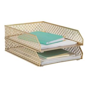 blu monaco gold desk organizer stackable paper tray set of 2 – metal two tier tray – stackable letter tray – inbox tray for desk