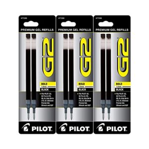 pilot g2 gel ink pen refills, bold point, 1.0mm, black ink, 6 refills