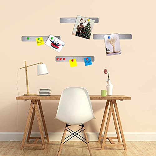 6 Pieces Frameless Magnetic Stainless Iron Board Strips Bulletin Bar Board Memo Strip Set with 48 Pieces Colorful Magnets for School Office Home (Silver)