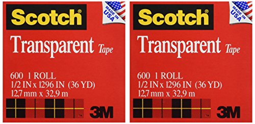 Scotch Transparent Tape, 1/2 in x 1296 in, 2 Boxes/Pack (600)