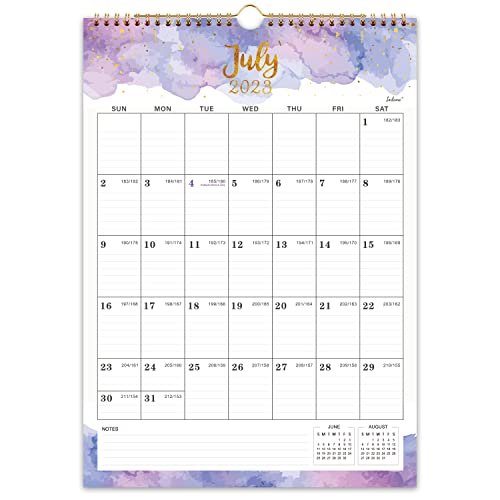 2023-2024 Wall Calendar - 18 Monthly Wall Calendar 2023-2024, 12" x 17", Jul. 2023 - Dec. 2024, Twin-Wire Binding, Hanging Hook, Blocks and Julian Dates - Colorful Waterink