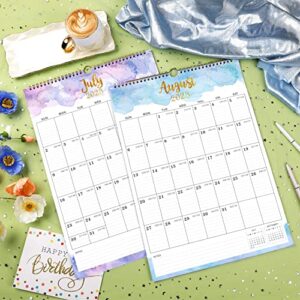 2023-2024 Wall Calendar - 18 Monthly Wall Calendar 2023-2024, 12" x 17", Jul. 2023 - Dec. 2024, Twin-Wire Binding, Hanging Hook, Blocks and Julian Dates - Colorful Waterink