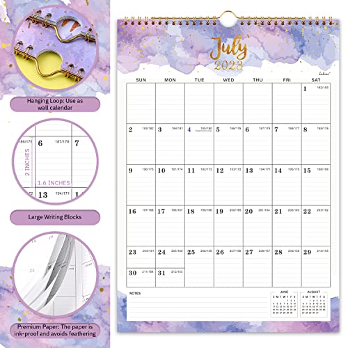 2023-2024 Wall Calendar - 18 Monthly Wall Calendar 2023-2024, 12" x 17", Jul. 2023 - Dec. 2024, Twin-Wire Binding, Hanging Hook, Blocks and Julian Dates - Colorful Waterink