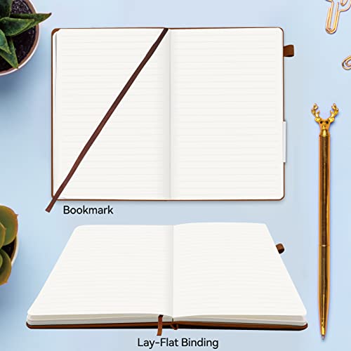 Soomeet Lined Journal Notebook, 200 Pages, Leather Hardcover Notebooks, A5 College Ruled Thick Classic with Pen Loop Notebook Journals for Writing, for Women Men Office School, 5.75'' X 8.38'', Brown